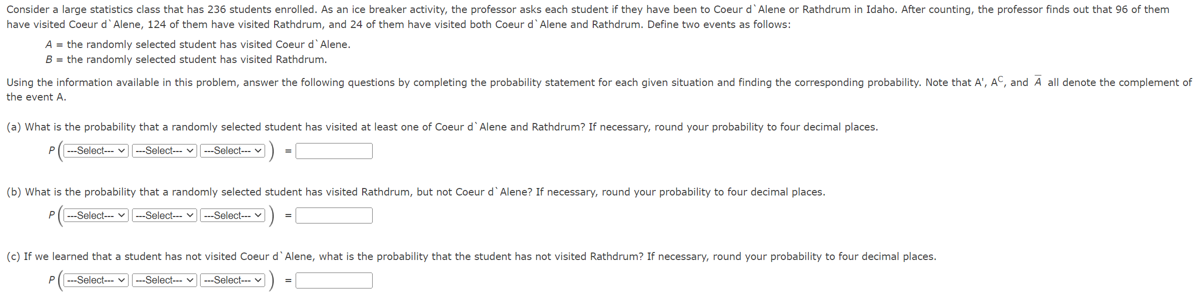 Solved Consider a large statistics class that has 236 | Chegg.com