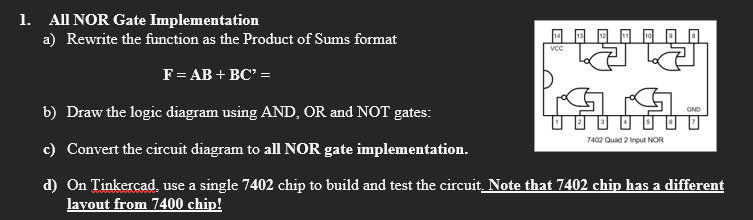 Solved 1. All NOR Gate Implementation a) Rewrite the | Chegg.com