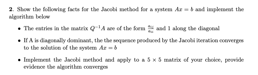 2. Show the following facts for the Jacobi method for | Chegg.com