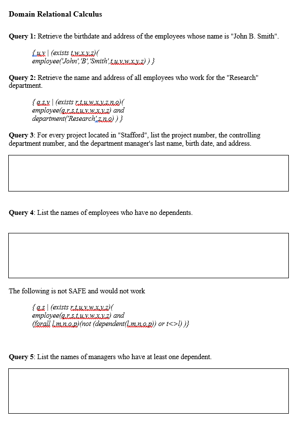 Solved Domain Relational Calculus Query 1: Retrieve the | Chegg.com