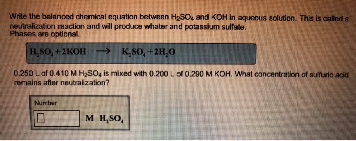 Solved Write the balanced chemical equation between H2S04 | Chegg.com