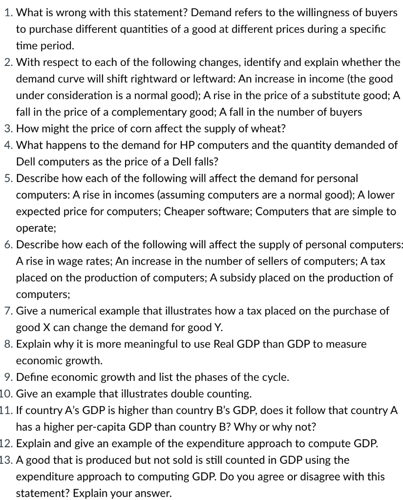 Solved 1. What is wrong with this statement? Demand refers | Chegg.com