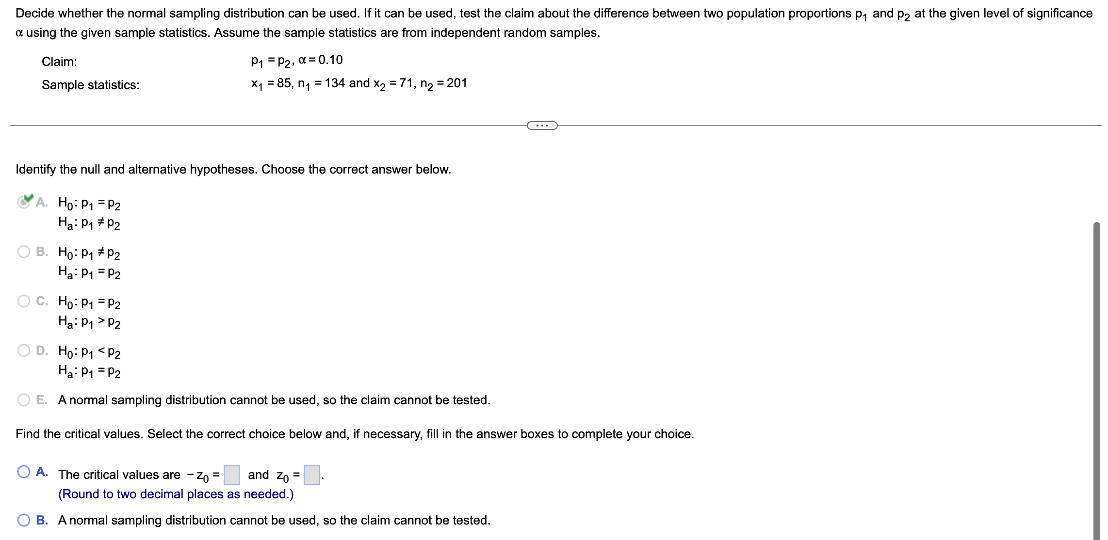 Solved find critical values, t stat, and determine whether | Chegg.com