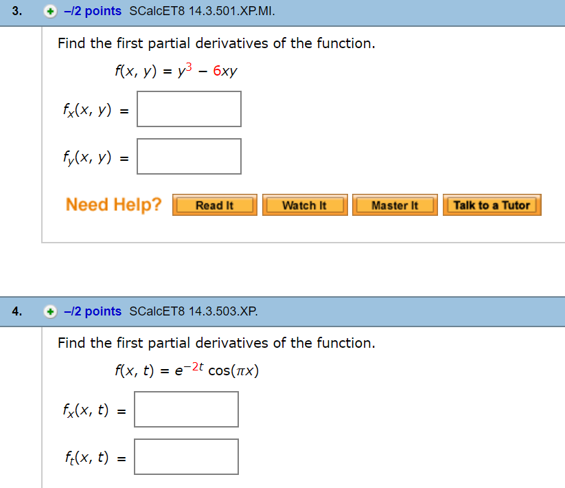 Solved 3. -2 points SCalcET8 14.3.501.XP.MI. Find the first | Chegg.com