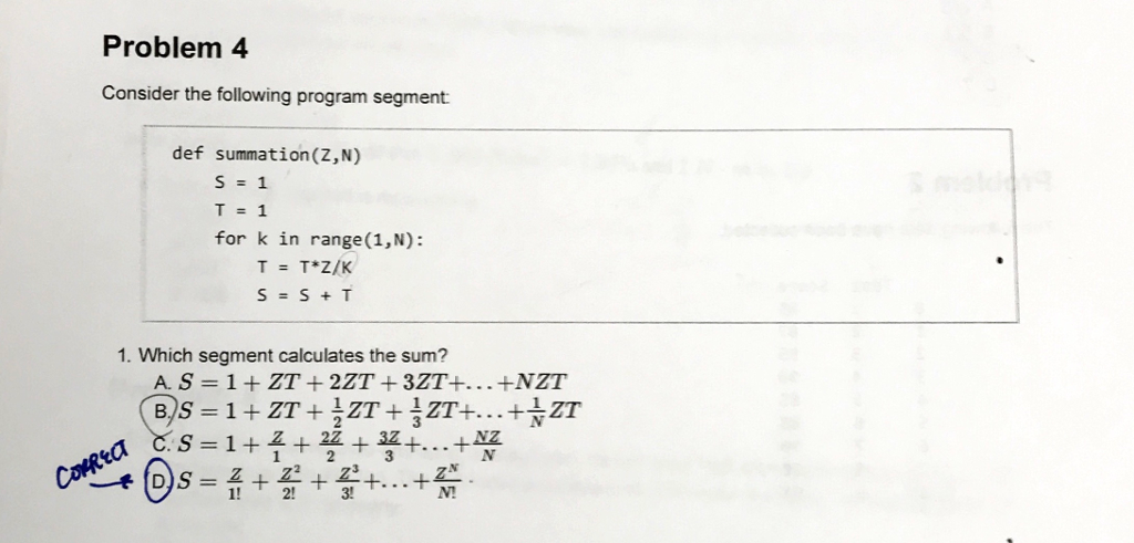 Solved Problem 4 Consider the following program segment def | Chegg.com