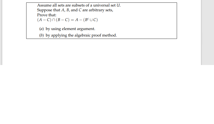 Solved Assume all sets are subsets of a universal set u. | Chegg.com