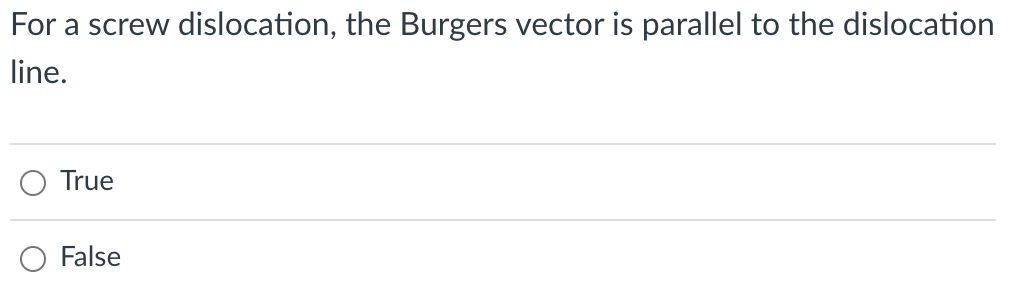 Solved For a screw dislocation, the Burgers vector is | Chegg.com