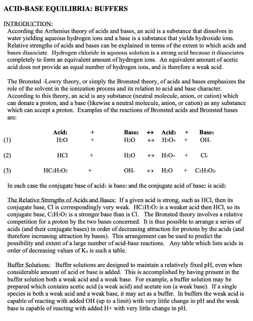 Solved ACID-BASE EQUILIBRIA: BUFFERS INTRODUCTION: According | Chegg.com