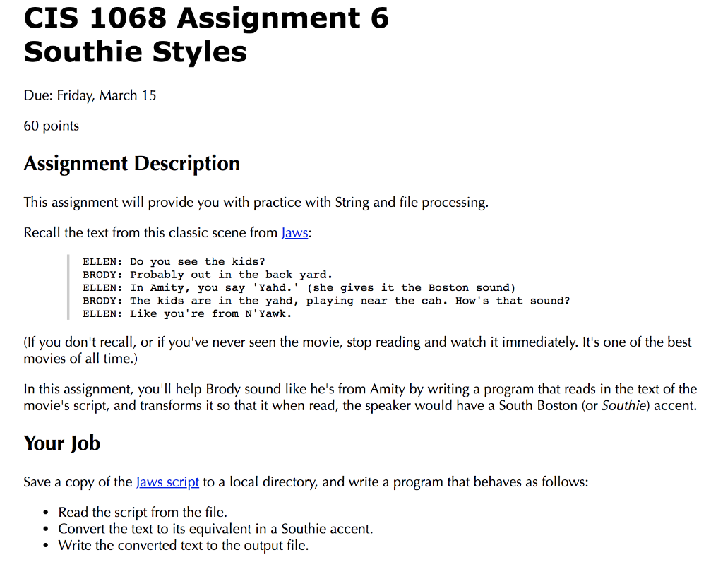 CIS 1068 Assignment 6 Southie Styles Due: Friday, | Chegg.com