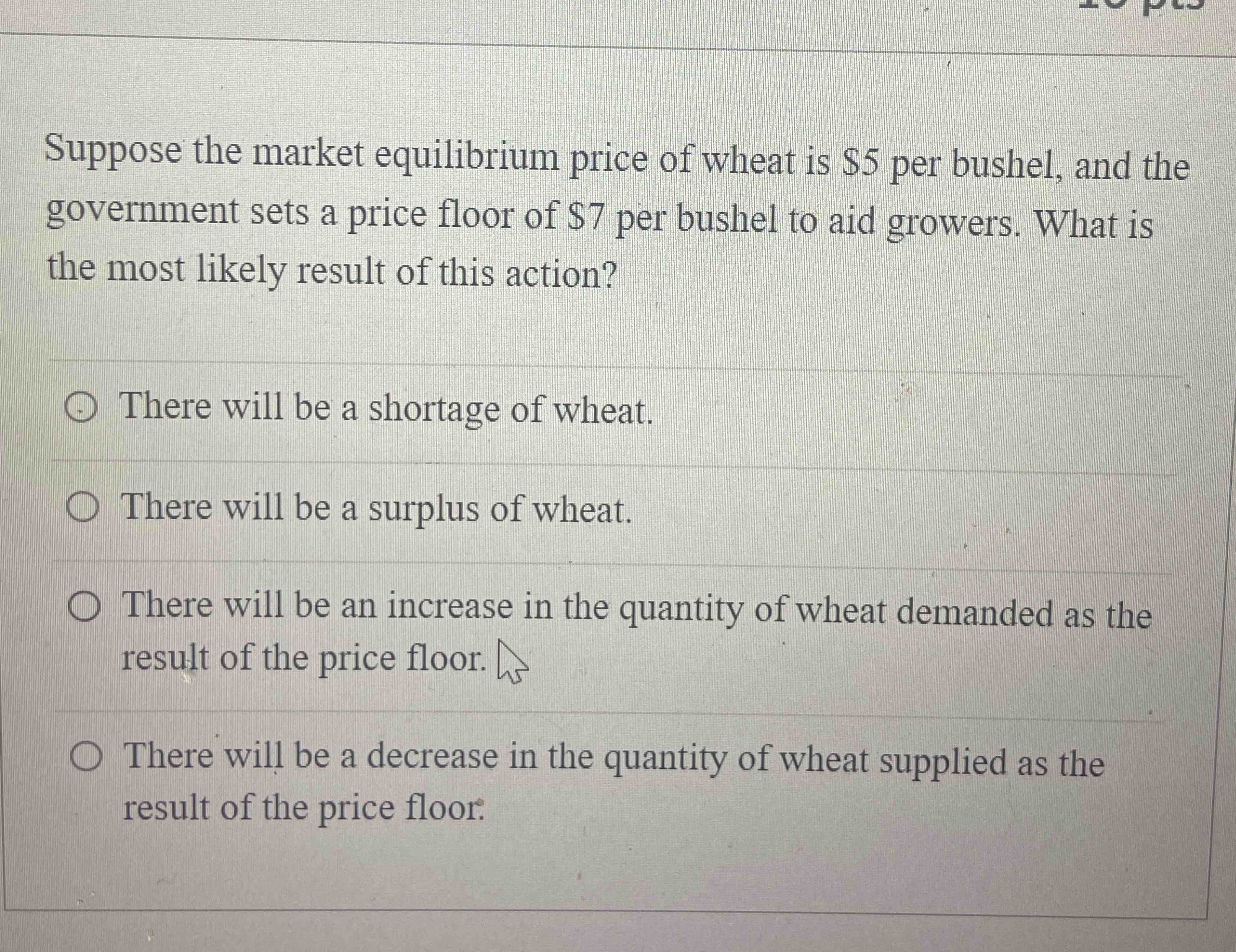 Solved Suppose the market equilibrium price of wheat is $5 | Chegg.com