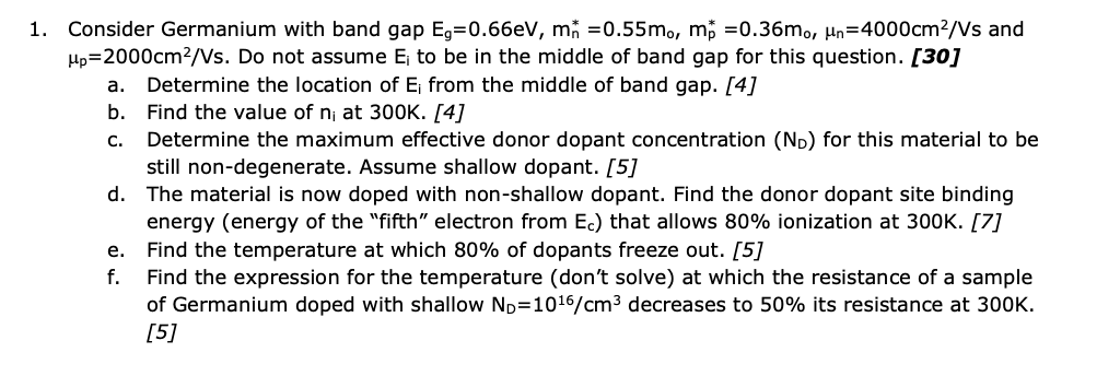 Consider Germanium with band gap | Chegg.com