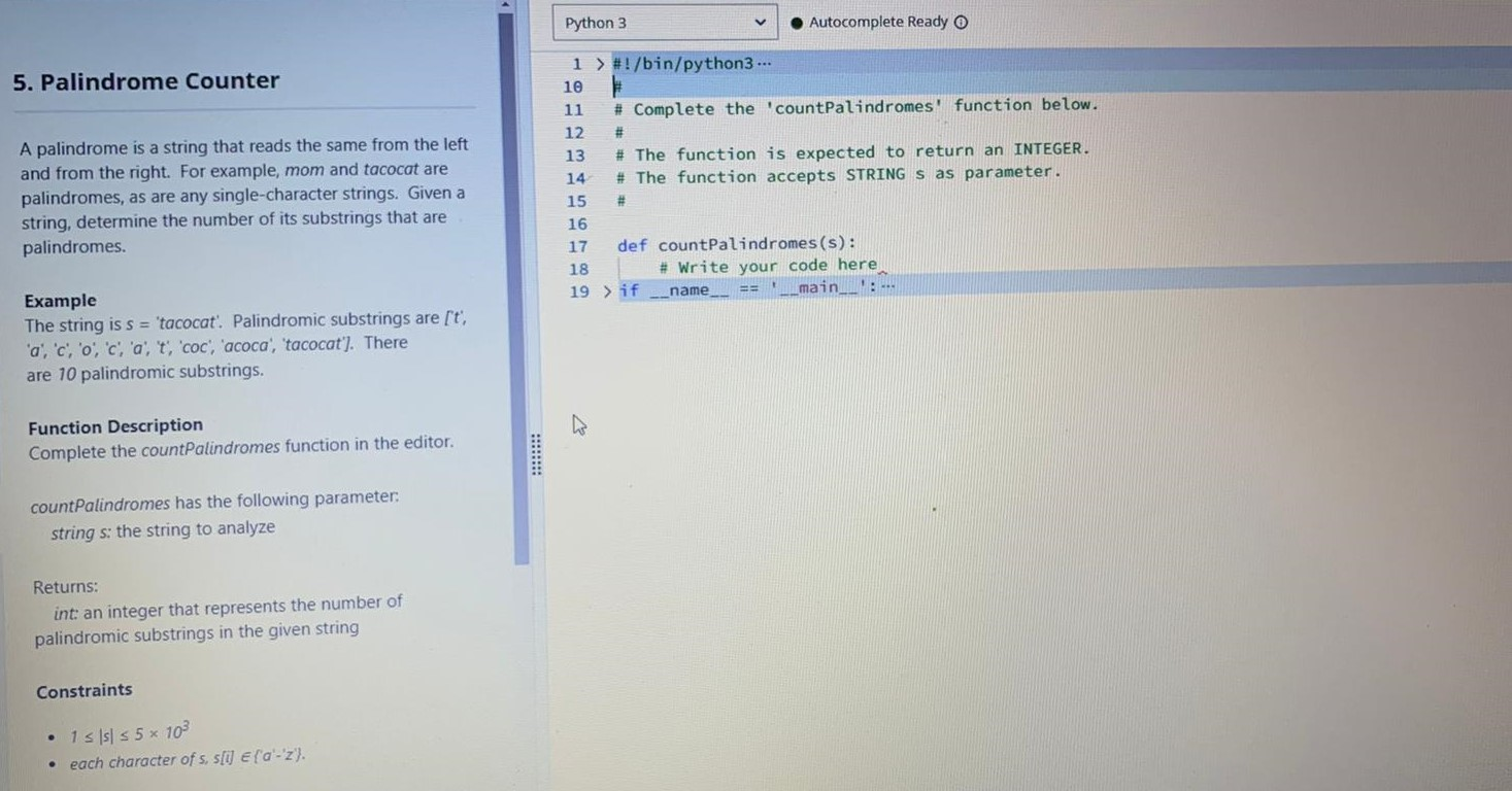 Solved Python 3 Autocomplete Ready O 5 Palindrome Counter 1
