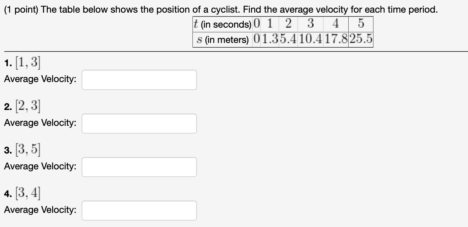 Solved (1 point) The table below shows the position of a | Chegg.com