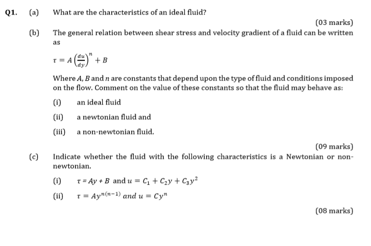 Solved (a) What are the characteristics of an ideal fluid? | Chegg.com
