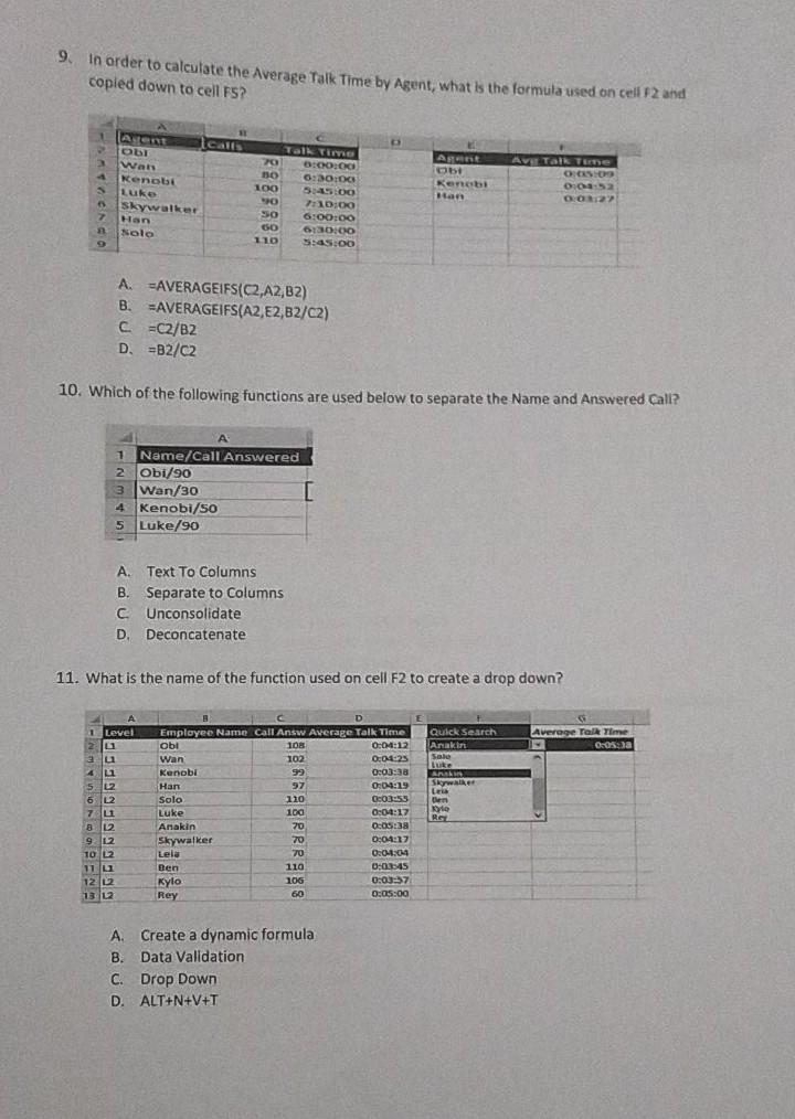 Solved 9. In order to calculate the Average Talk Time by | Chegg.com