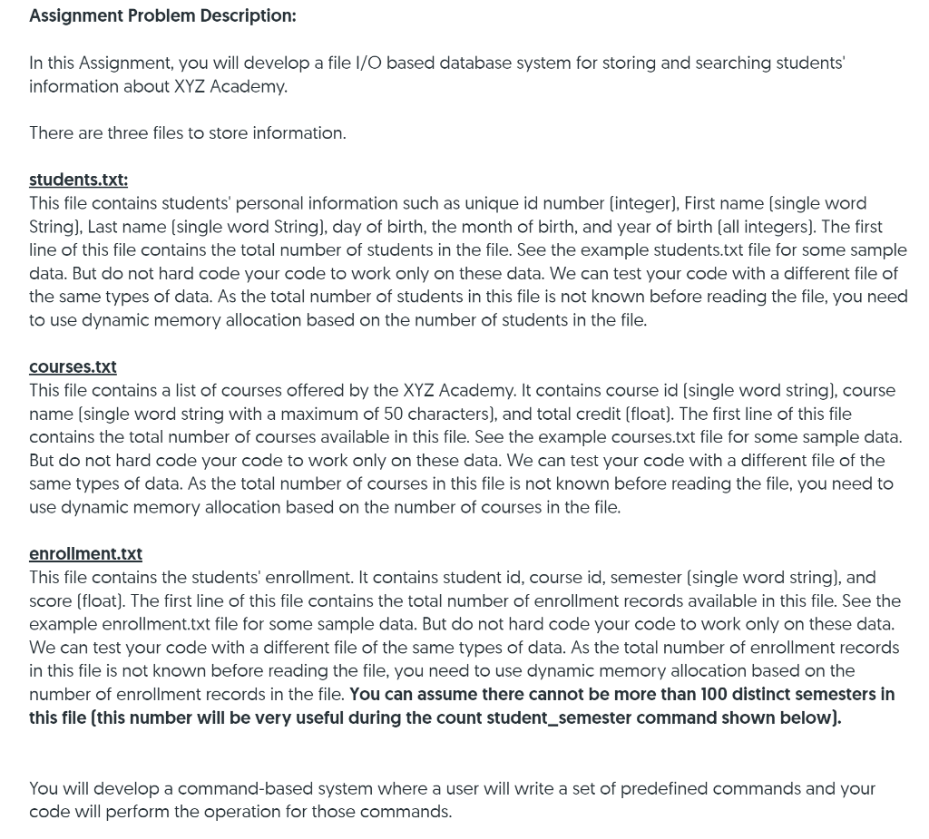 Solved Assignment Problem Description: In this Assignment, | Chegg.com