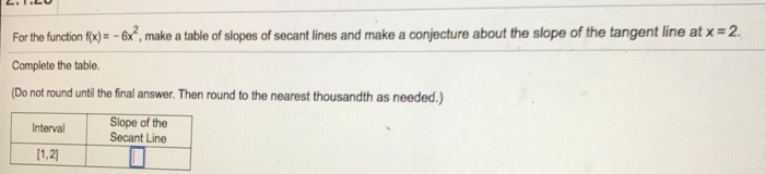 Solved For the function f(x) = -6x^2, make a table of slopes | Chegg.com