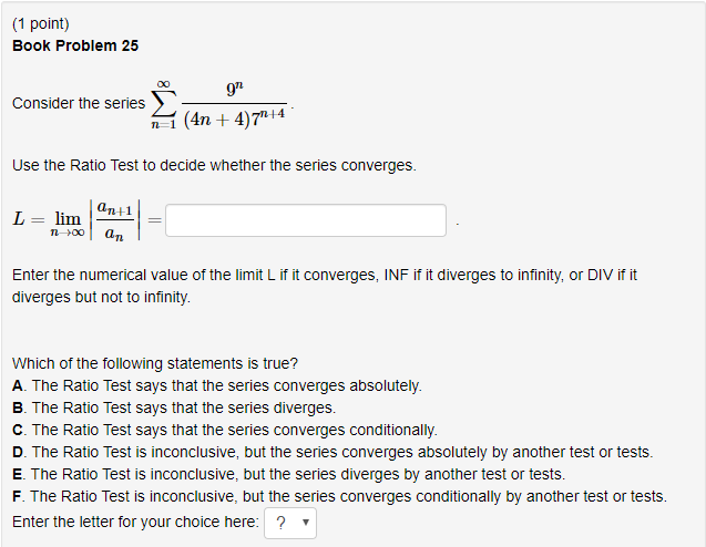 Solved (1 point) Book Problem 23 (-1)+1 Consider the series | Chegg.com