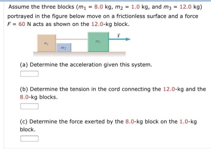 Solved Assume the three blocks (m1 8.0 kg, m2 1.0 kg, and | Chegg.com
