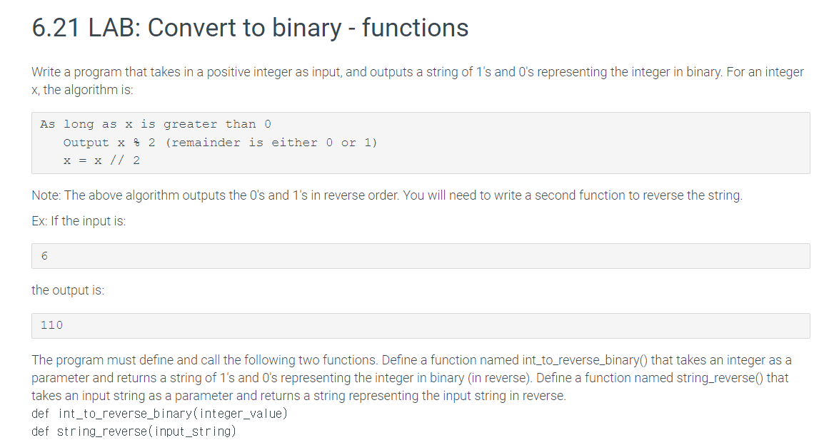 Solved 6.21 LAB: Convert to DInary - tunctions Write a | Chegg.com