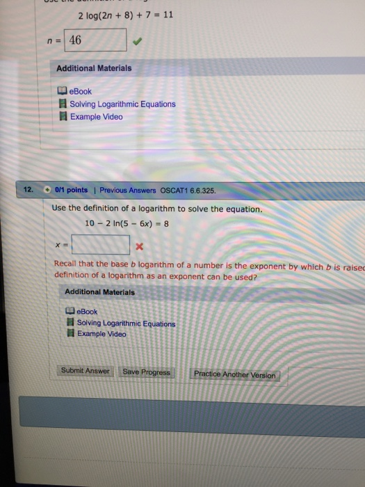 Solved 2 log(2n + 8) 7 11 n 46 Additional Materials eBook | Chegg.com