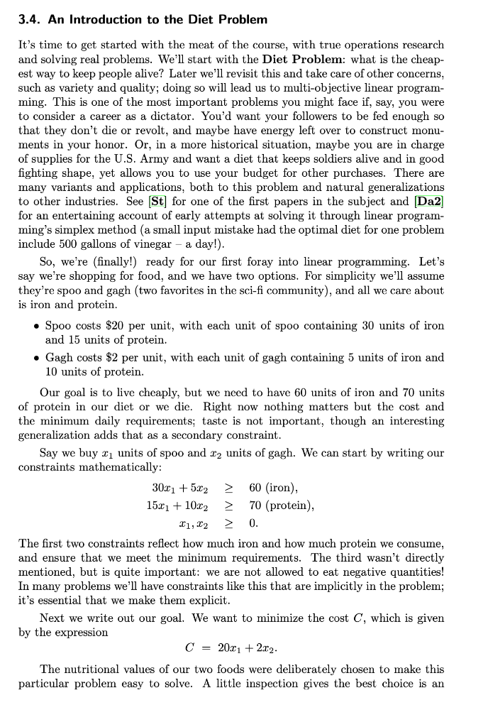 Solved Exercise 7.7.6. Consider the Diet Problem from $3.4. | Chegg.com