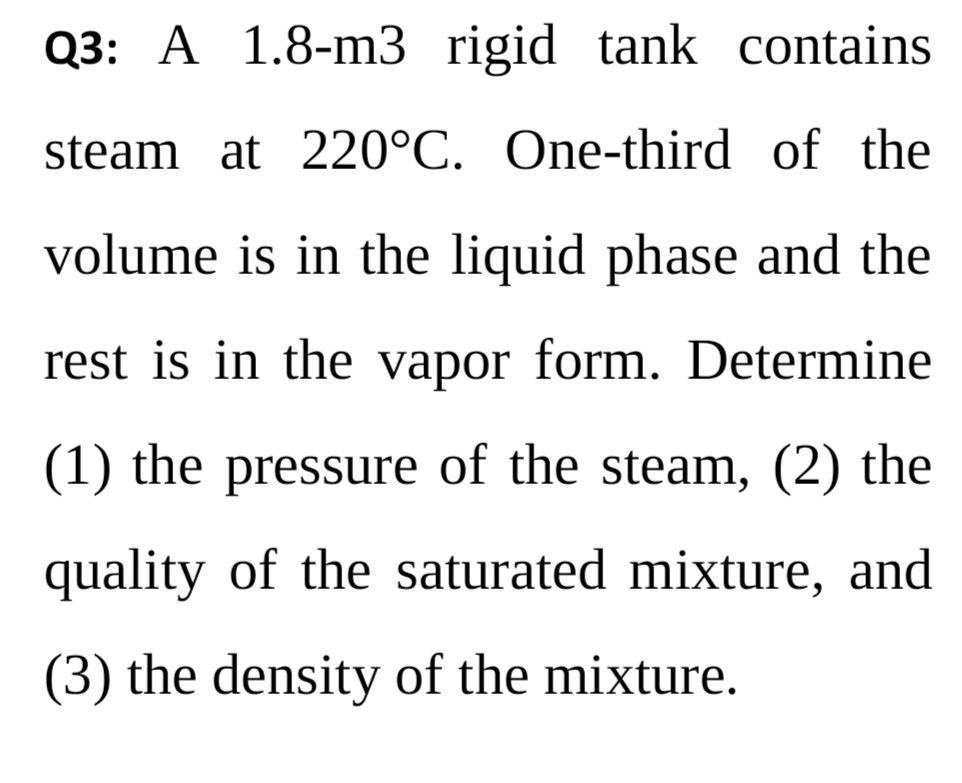 Solved Q3: A 1.8-m3 rigid tank contains steam at 220°C. | Chegg.com
