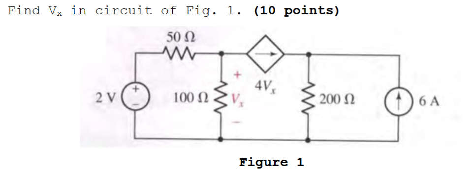 Solved Find Vx in ﻿circuit of ﻿Fig. 1. ﻿Please find Vx | Chegg.com