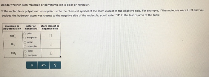 Solved Decide Whether Each Molecule Or Polyatomic Ion Is