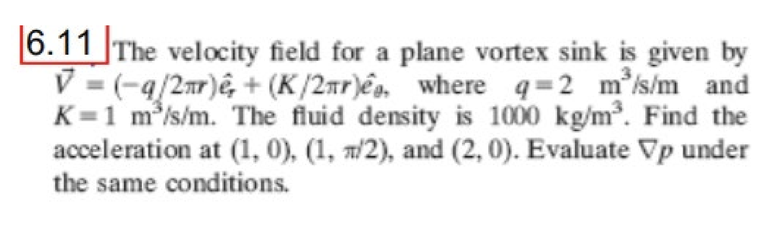 Solved 6.11 The velocity field for a plane vortex sink is | Chegg.com