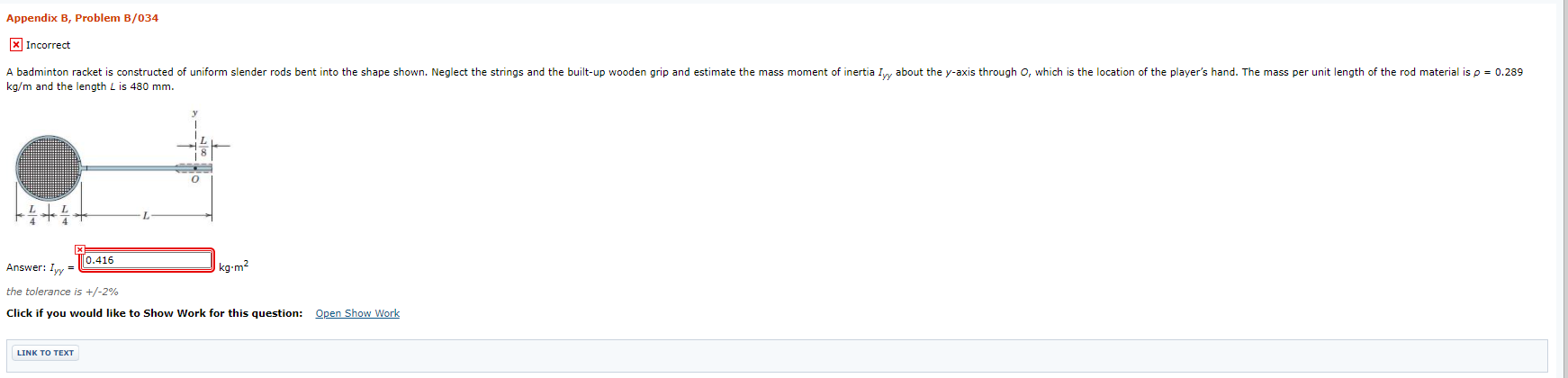 Solved Appendix B, Problem B/034 X Incorrect A badminton | Chegg.com