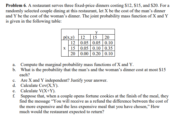 Solved Problem 6. A restaurant serves three fixed-price | Chegg.com