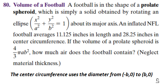 Solved 80. Volume of a Football A football is in the shape | Chegg.com