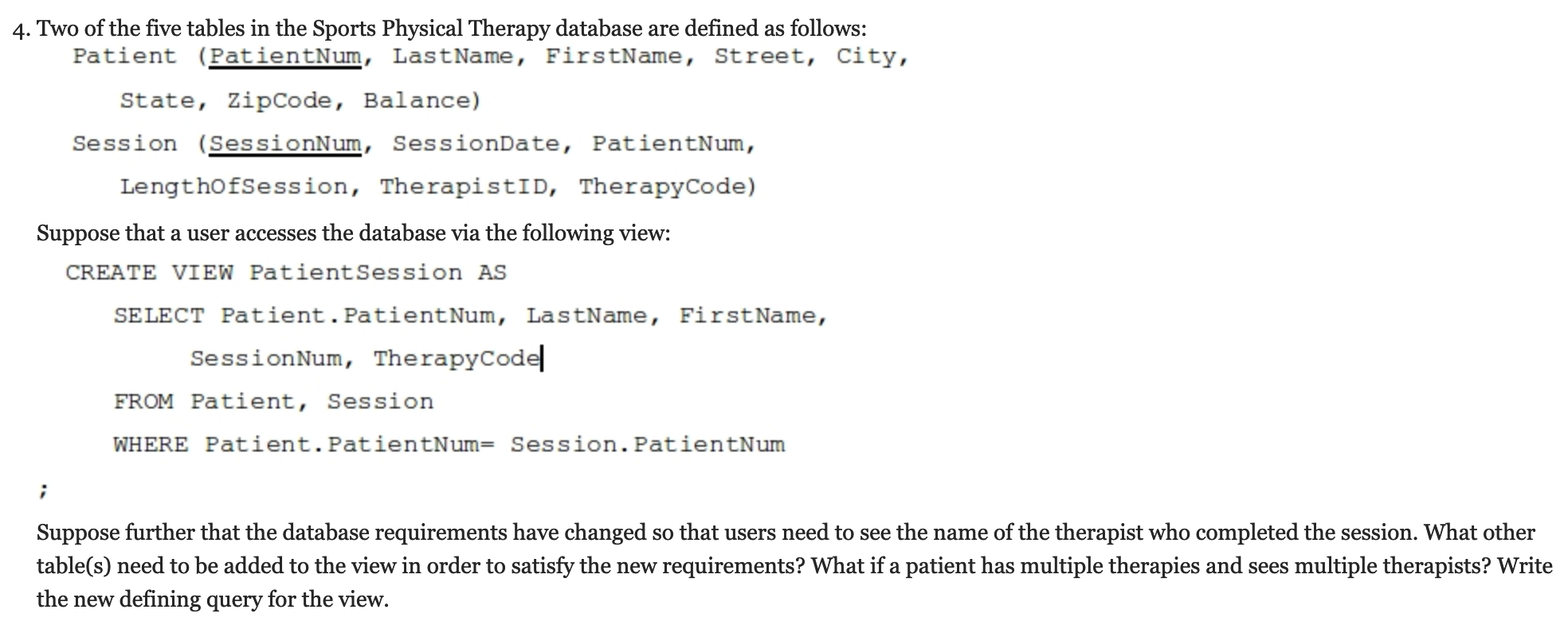 Solved 4. Two of the five tables in the Sports Physical | Chegg.com