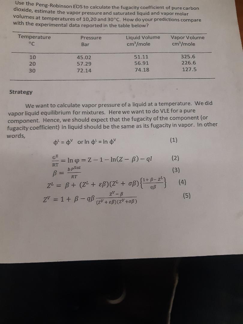 Use the Peng-Robinson EOS to calculate the fugacity | Chegg.com