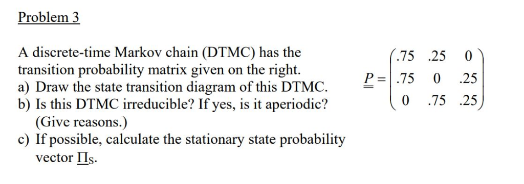 Solved Problem 3 A discrete-time Markov chain (DTMC) has the | Chegg.com