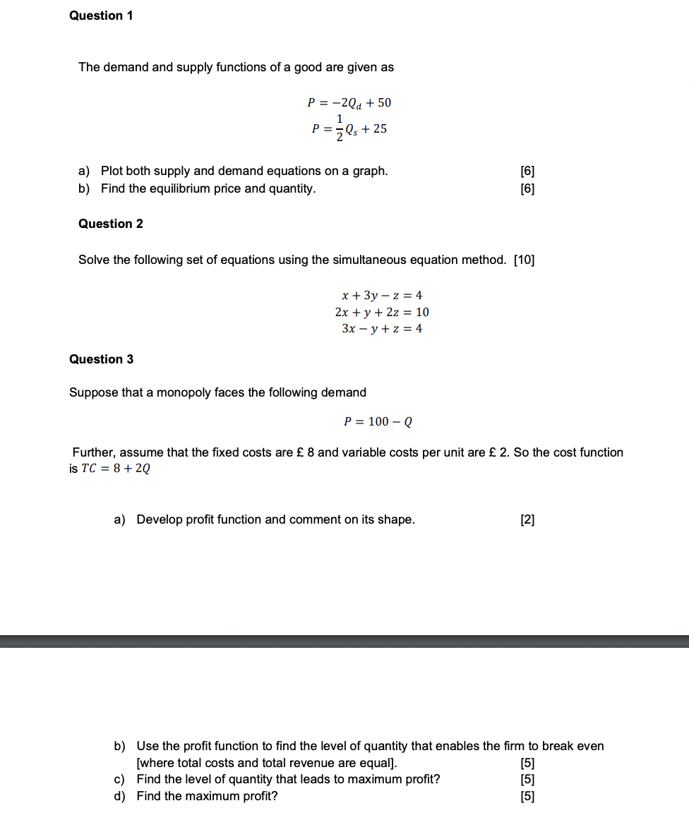 Solved Question 1 The demand and supply functions of a good | Chegg.com