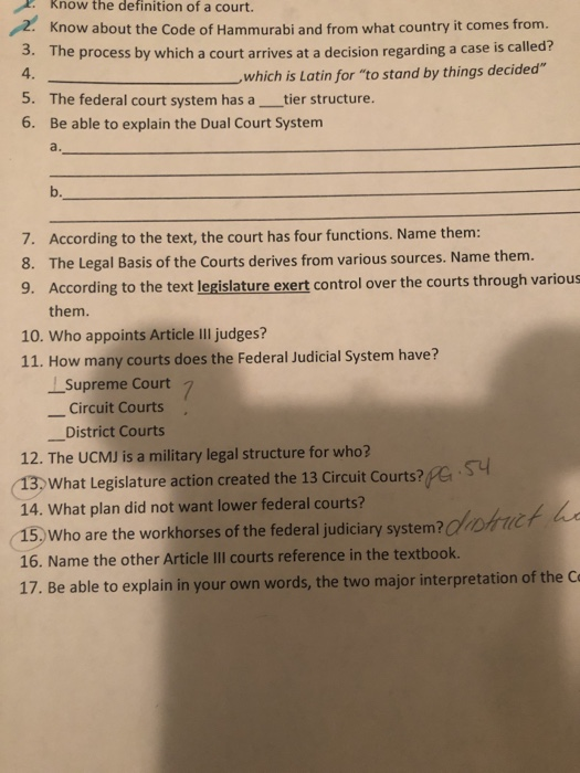 Solved L. now the definition of a court. 2. Know about the | Chegg.com