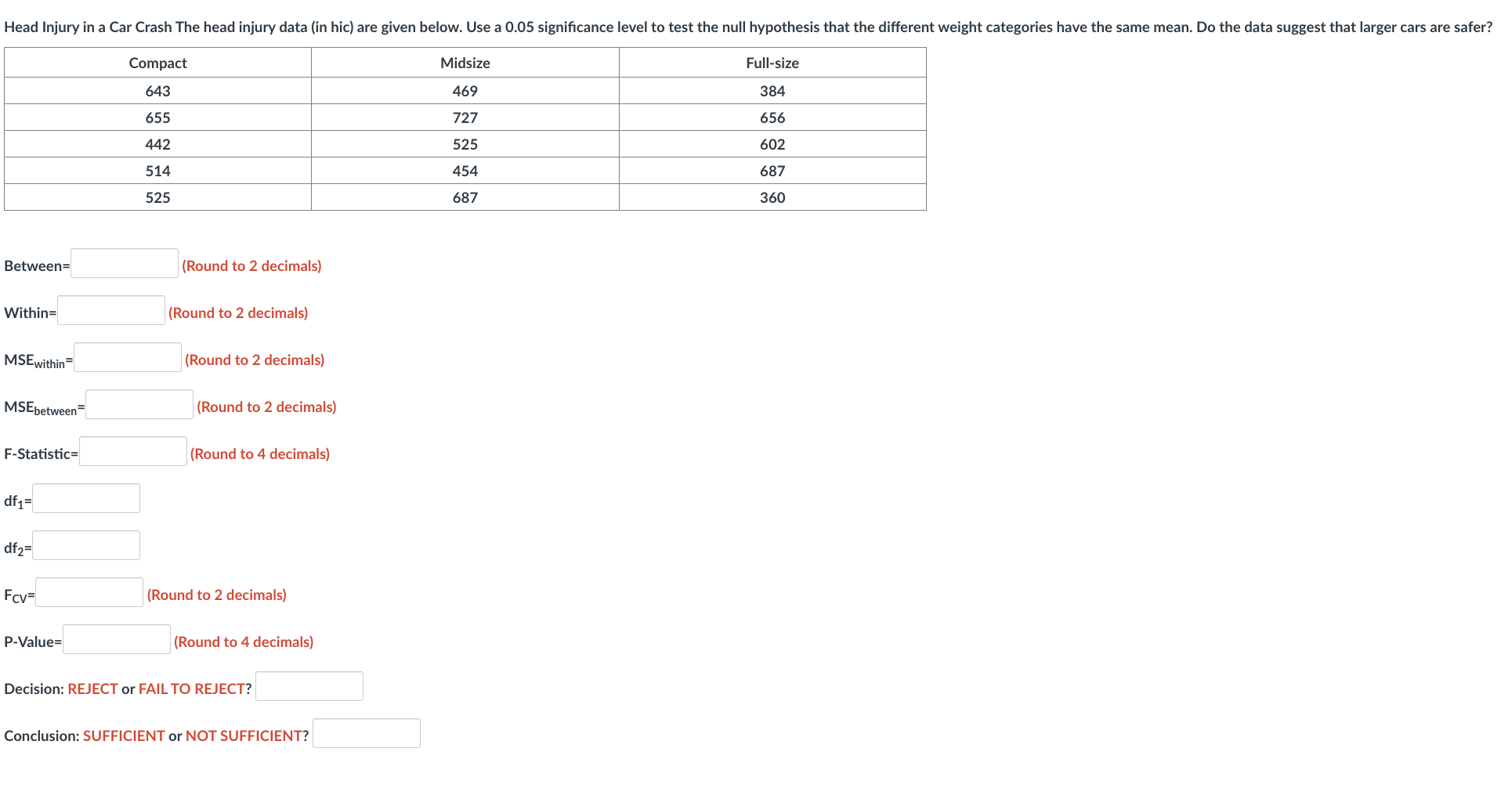 Solved Between= Within= MSE within = MSE between = | Chegg.com