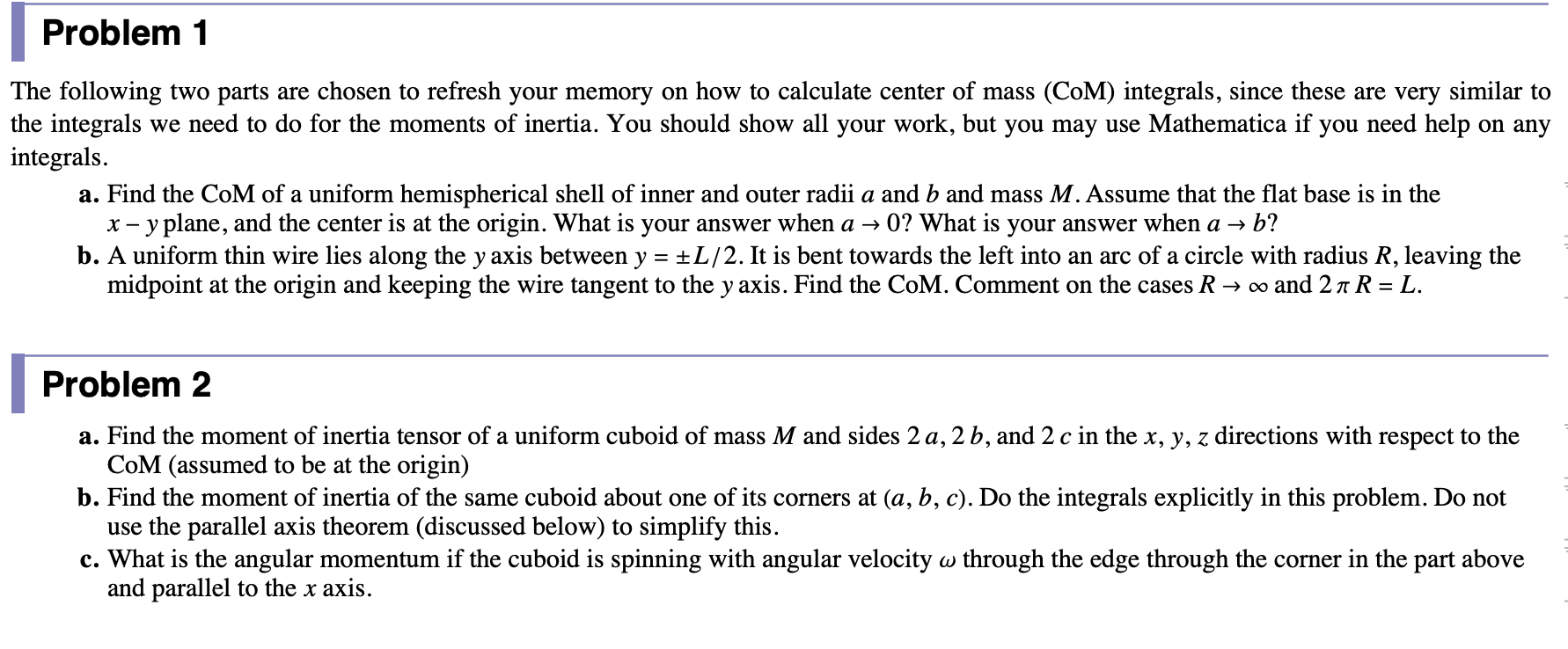Solved Problem 2a. ﻿Find the moment of inertia tensor of a | Chegg.com
