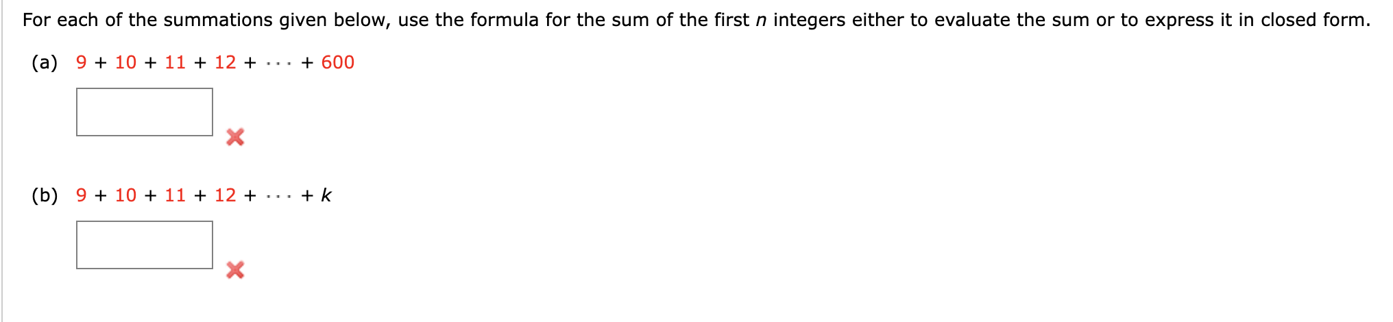 Solved For each of the summations given below, use the | Chegg.com