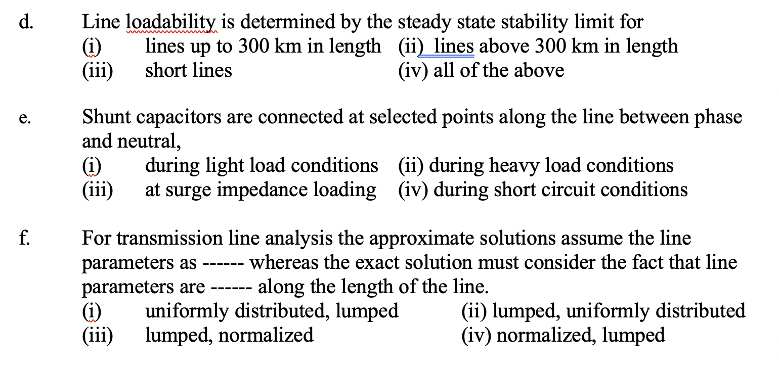 Solved d. Line loadability is determined by the steady state | Chegg.com