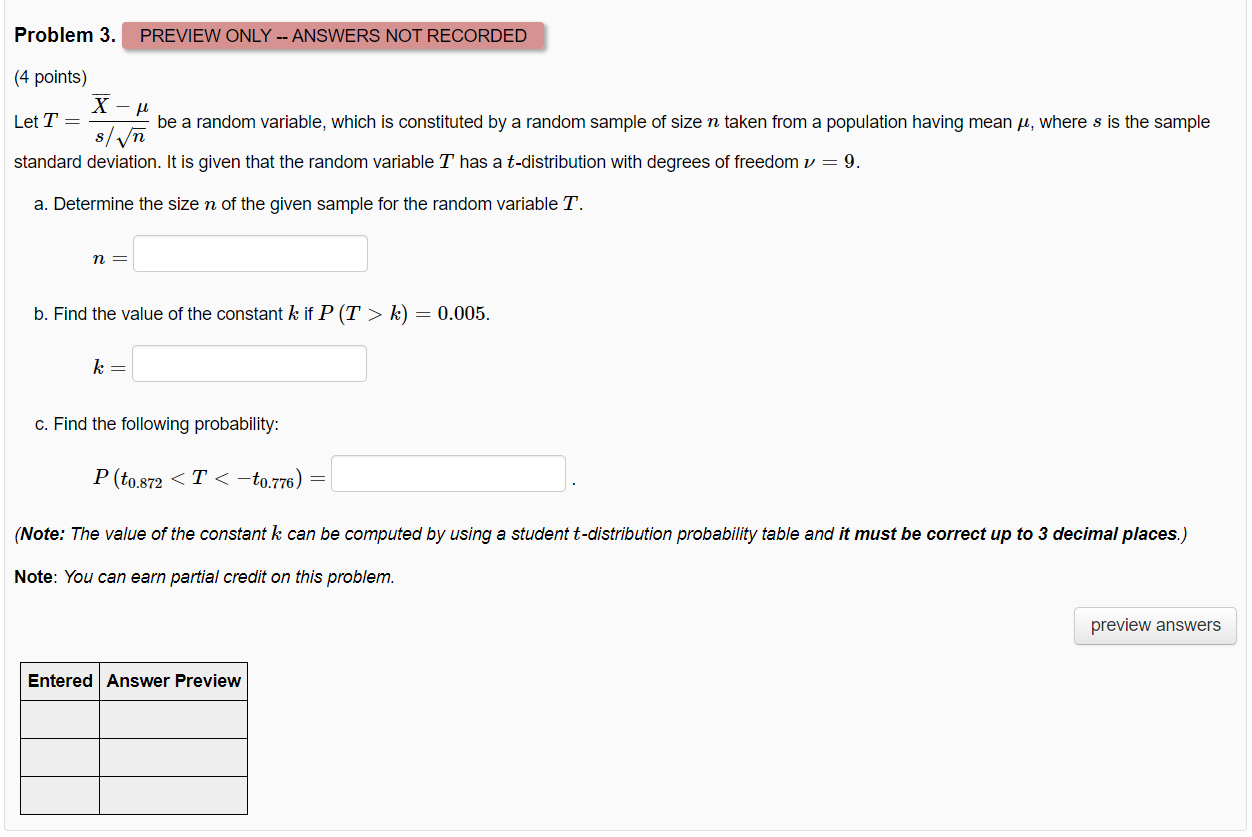 Solved Problem 3. PREVIEW ONLY -- ANSWERS NOT RECORDED (4 | Chegg.com