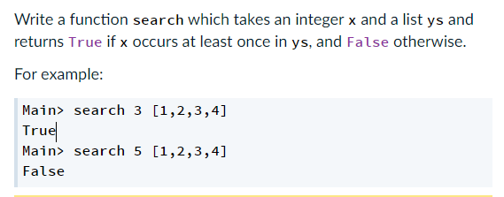 Solved Write a function search which takes an integer x and | Chegg.com
