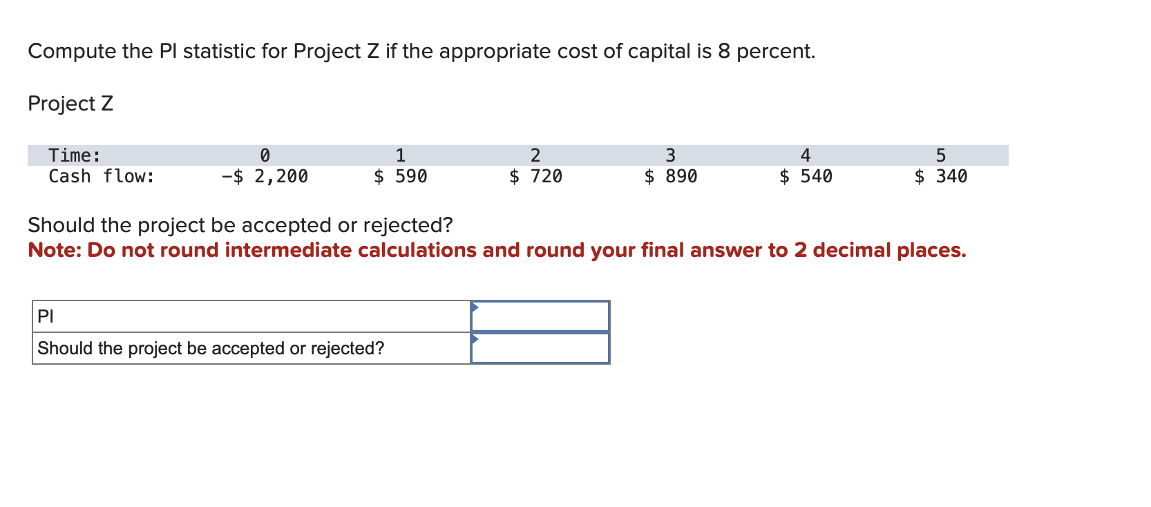 Solved Compute the PI statistic for Project Z if the | Chegg.com