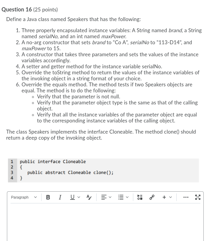 Solved Question 16 (25 points) Define a Java class named | Chegg.com