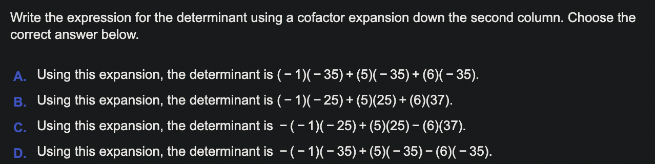 Solved Compute the determinant using a cofactor expansion | Chegg.com