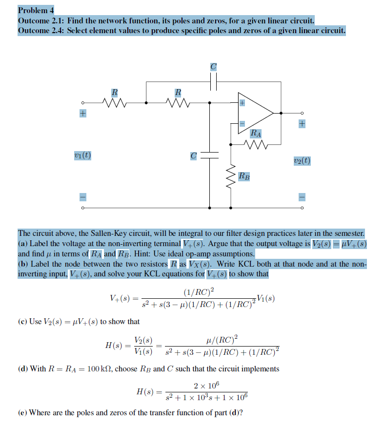 Problem 4 Outcome 2.1: Find the network function, its | Chegg.com