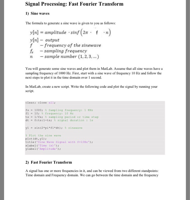 Solved Signal Processing: Fast Fourier Transform 1) Sine | Chegg.com