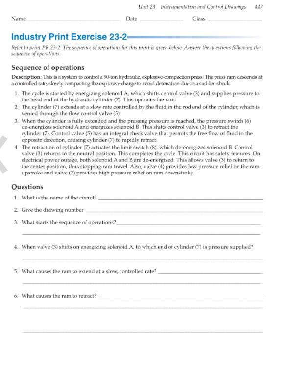 Solved Unit 23 Instrumentation and Control Drawings 447 Name | Chegg.com